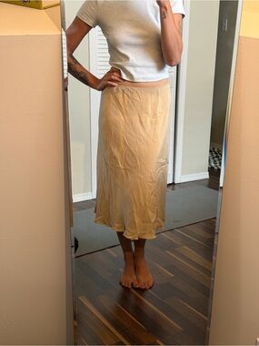 Vintage | Skirts | Midi Silk Slip Skirt Cream | Poshmark